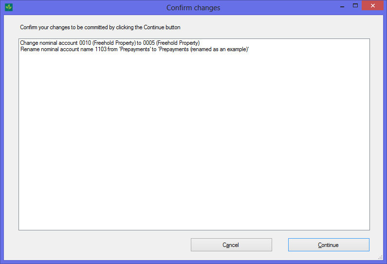 Change nominal codes