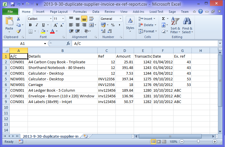 Supplier ex. ref checker